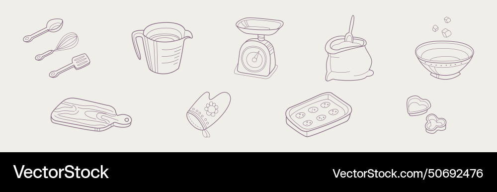 Baking and bakery equipment tool flat line Vector Image
