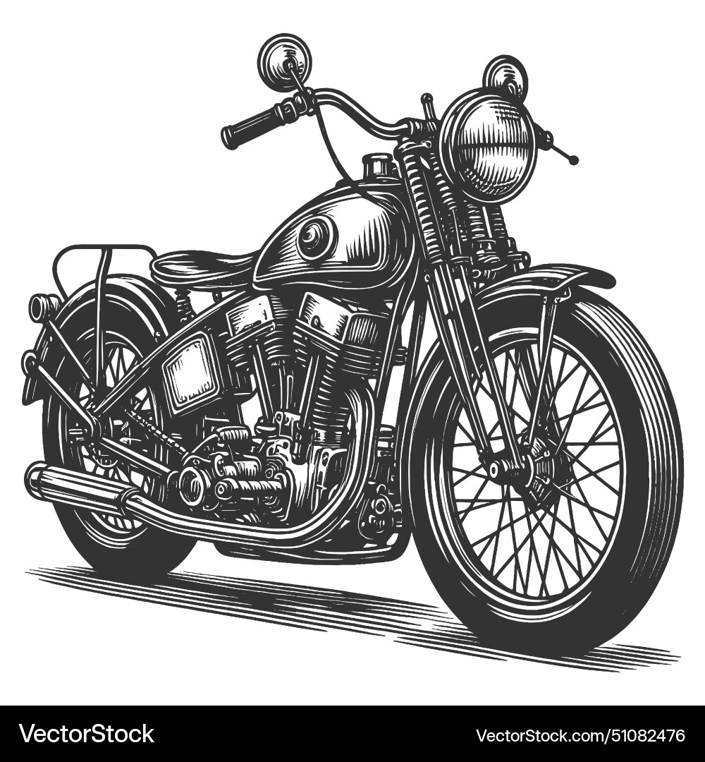 Motorcycle engraving sketch Royalty Free Vector Image