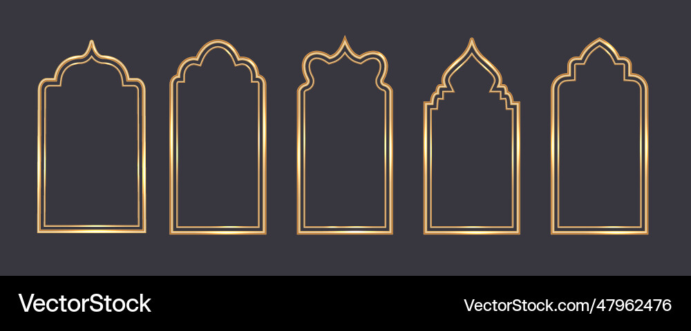 Ramadan window frame shapes islamic golden arches Vector Image
