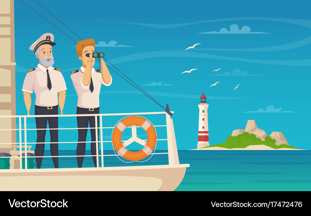 Ship Crew Standing on Deck Royalty Free Vector Image