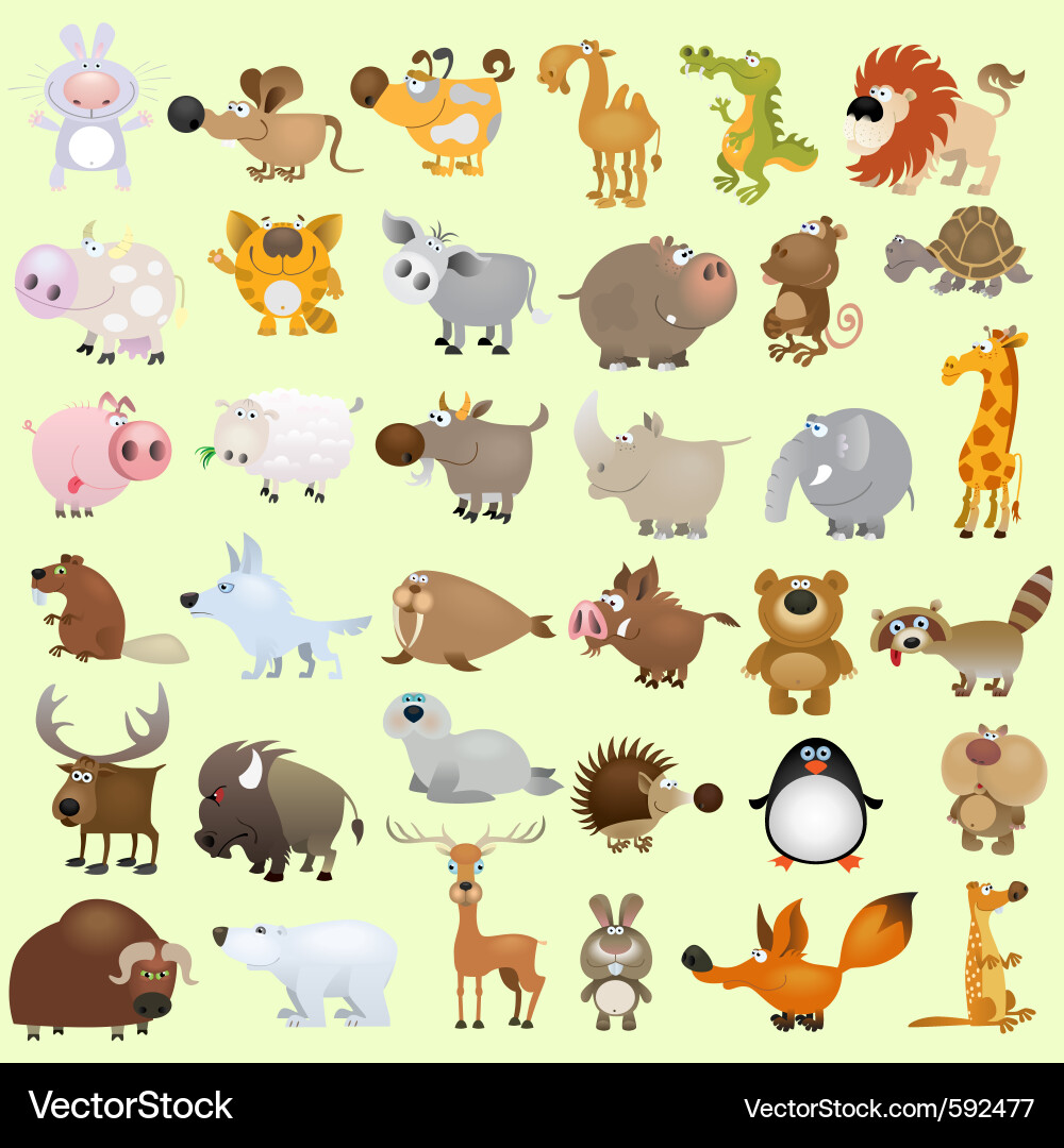 Cartoon animal set Royalty Free Vector Image - VectorStock