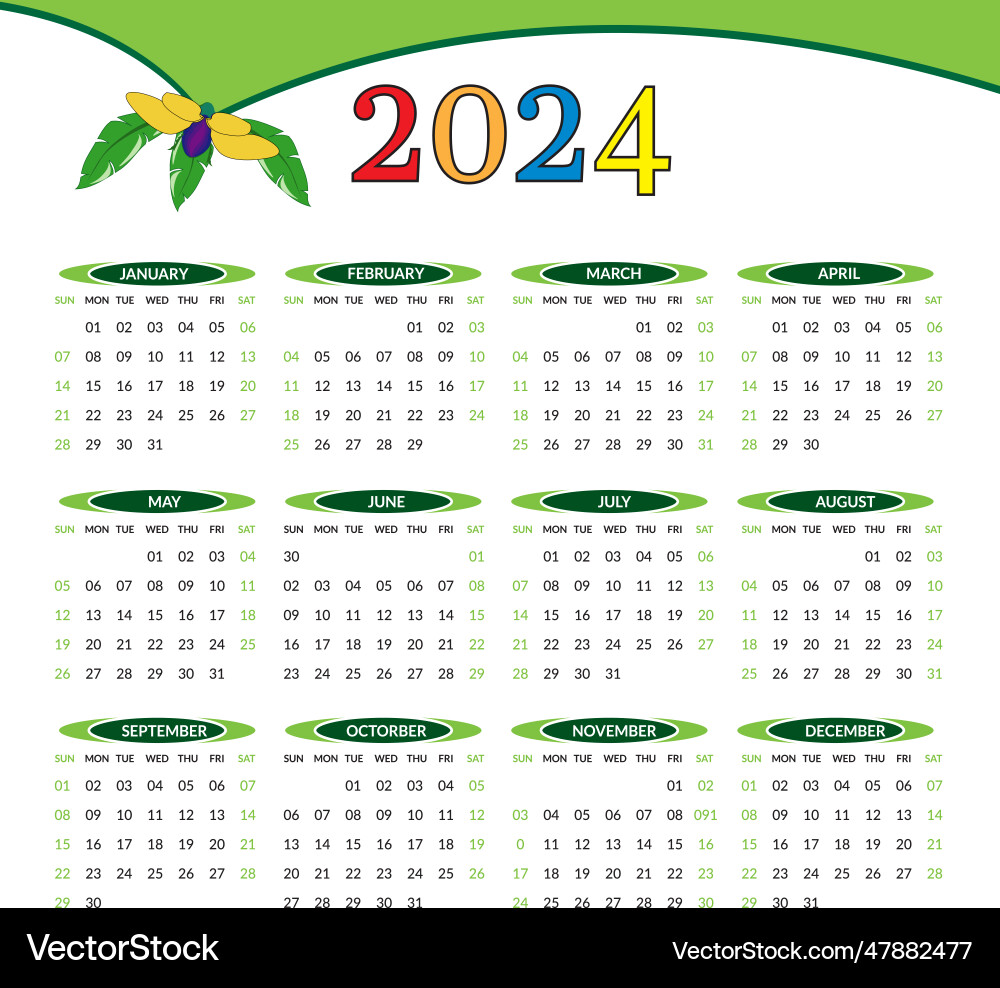 Date panel 2024 template Royalty Free Vector Image