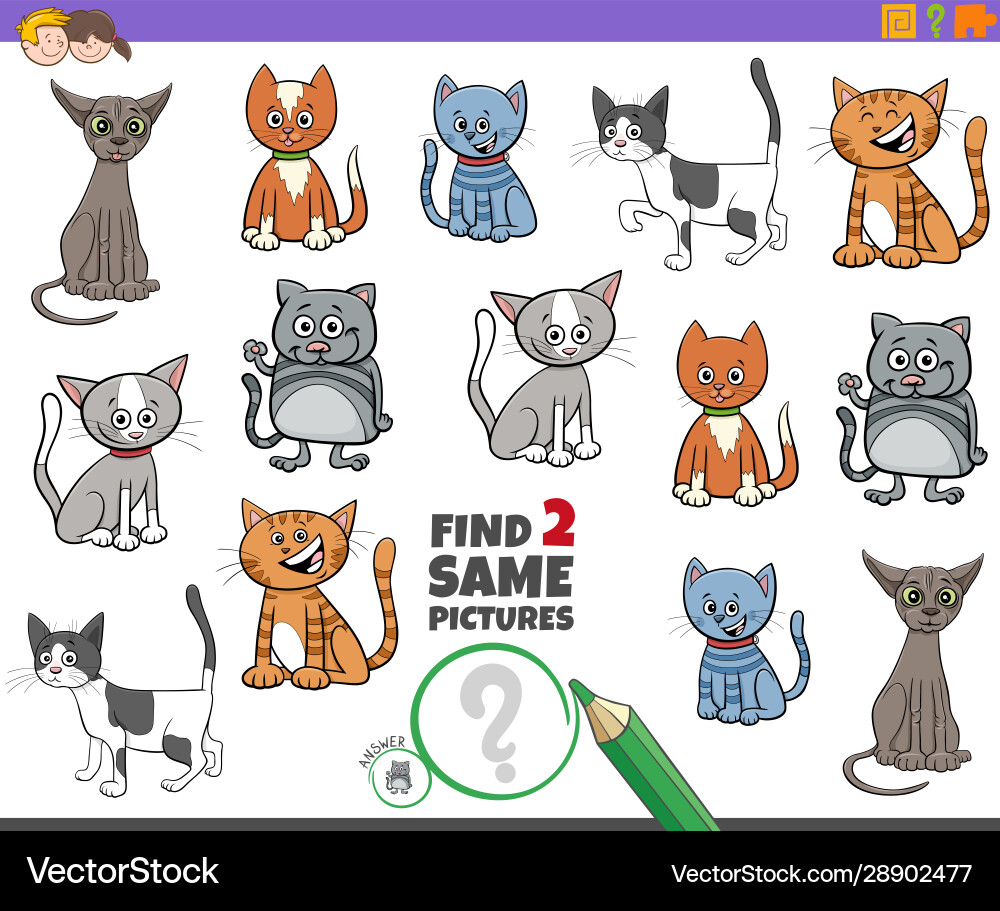 Find two same cats game for kids Royalty Free Vector Image