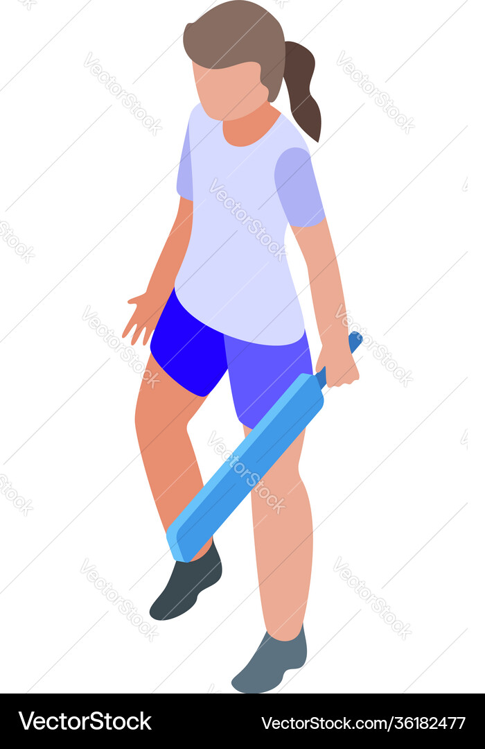 Girl play cricket icon isometric style Royalty Free Vector