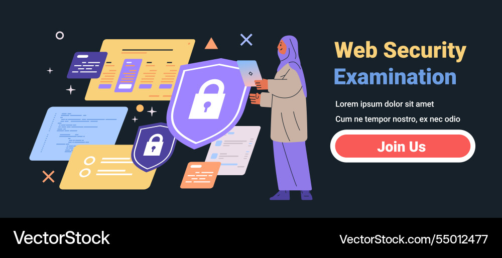 Web security examination concept with woman Vector Image