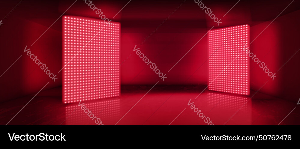 3d red led light panel in studio room background Vector Image