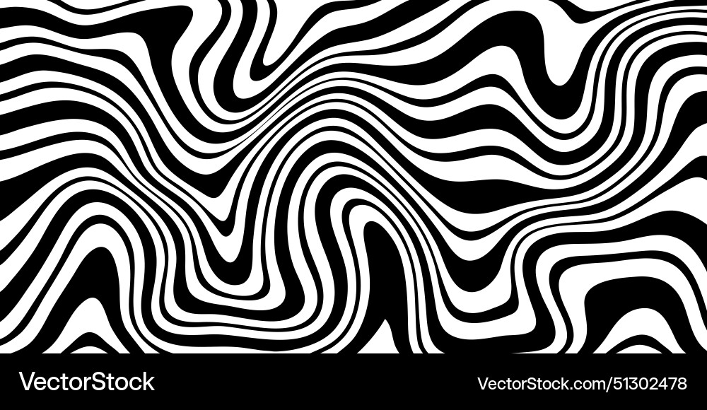 Background with black and white wavy lines Vector Image