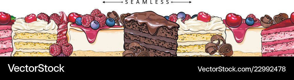Cakes and pies horizontal seamless border pattern Vector Image