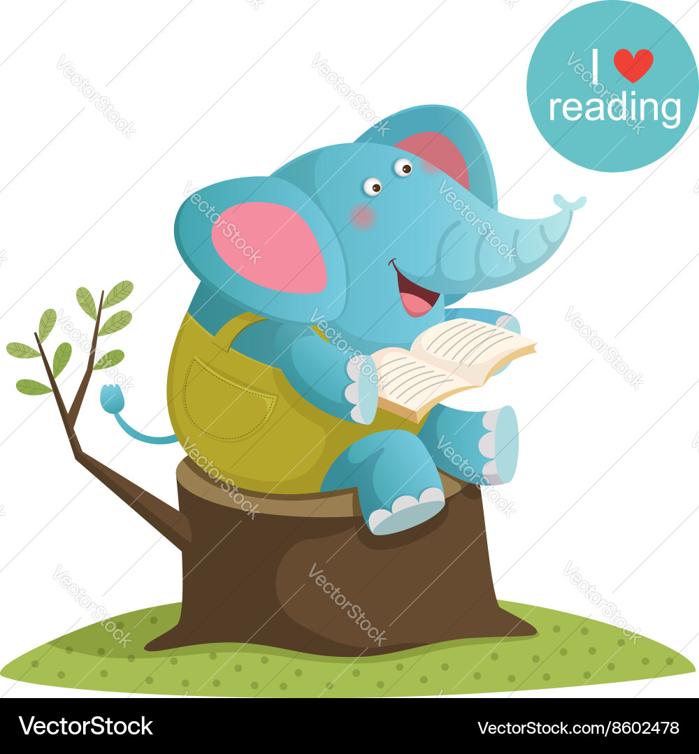 Cartoon elephant reading a book Royalty Free Vector Image