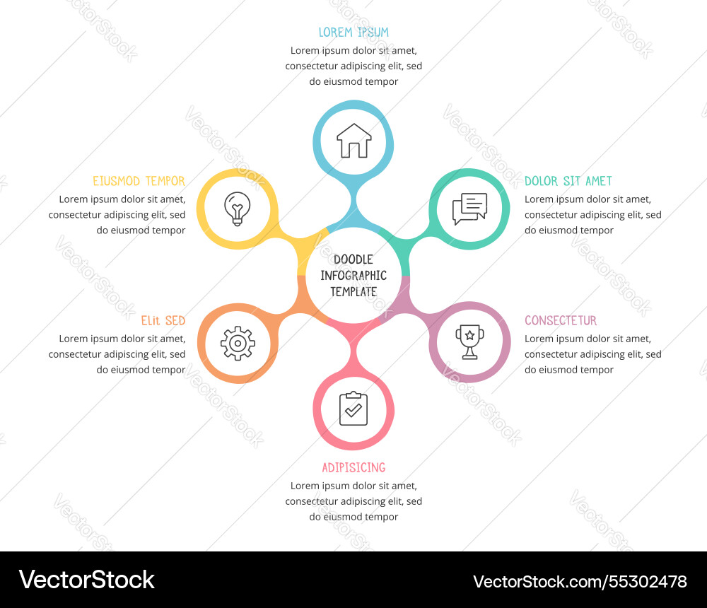 Hand drawn circular chart with 6 elements Vector Image