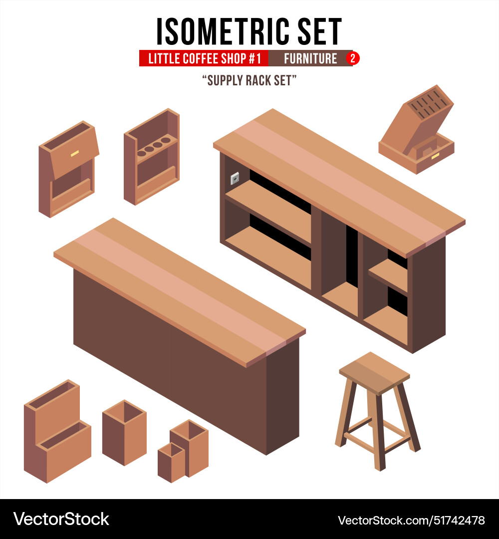 Isometric set - supply rack table Royalty Free Vector Image