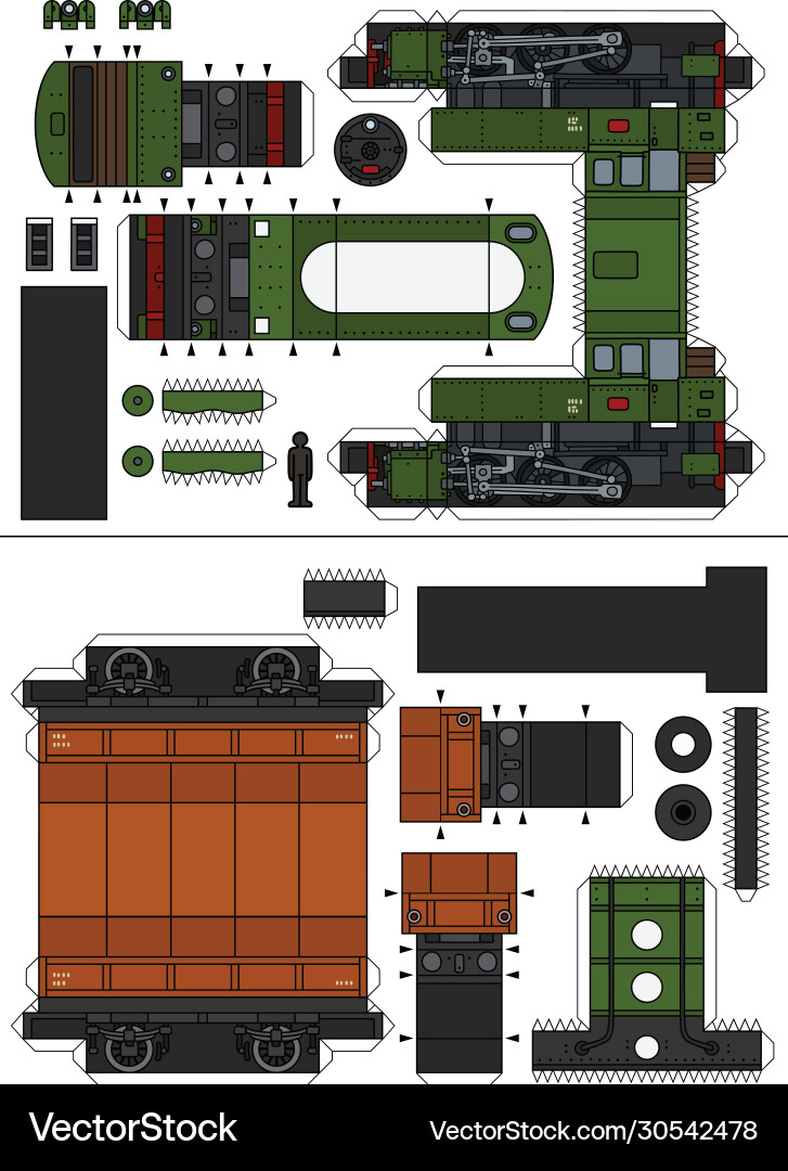 Paper model an old freight steam train Royalty Free Vector