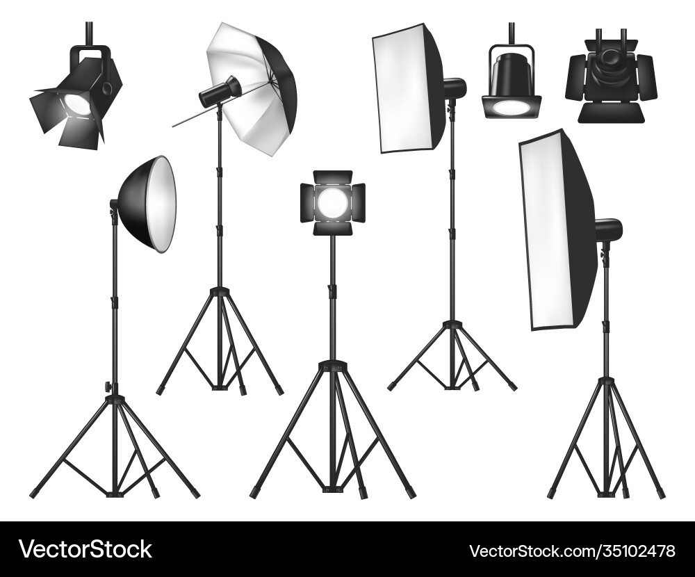 Photo studio lighting equipment and lights Vector Image