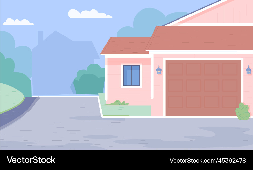 Suburban house facade empty driveway scene Vector Image