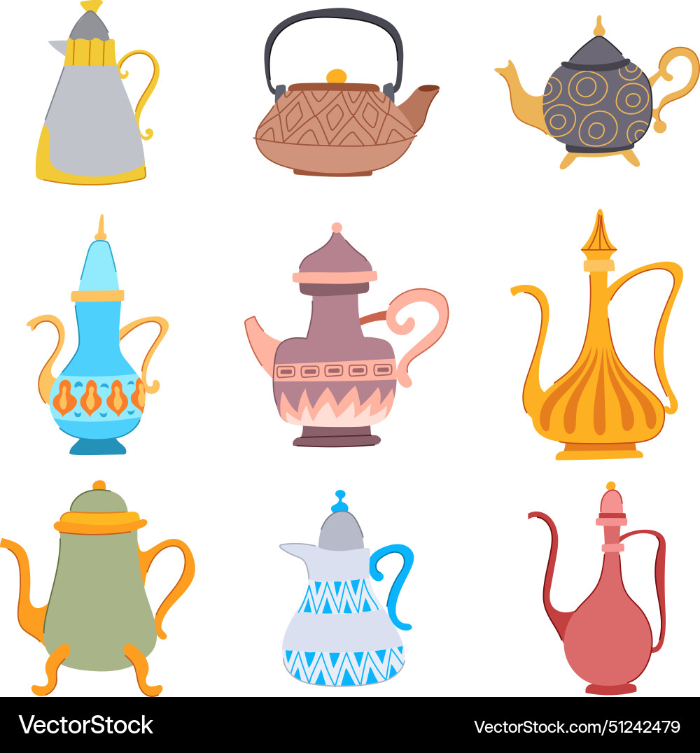 Arabic tea pot set cartoon Royalty Free Vector Image