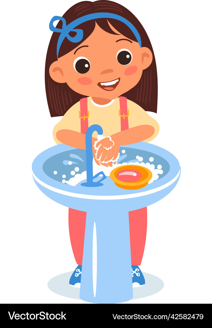 Girl Washing Hands - Hygiene Concept Royalty Free Vector