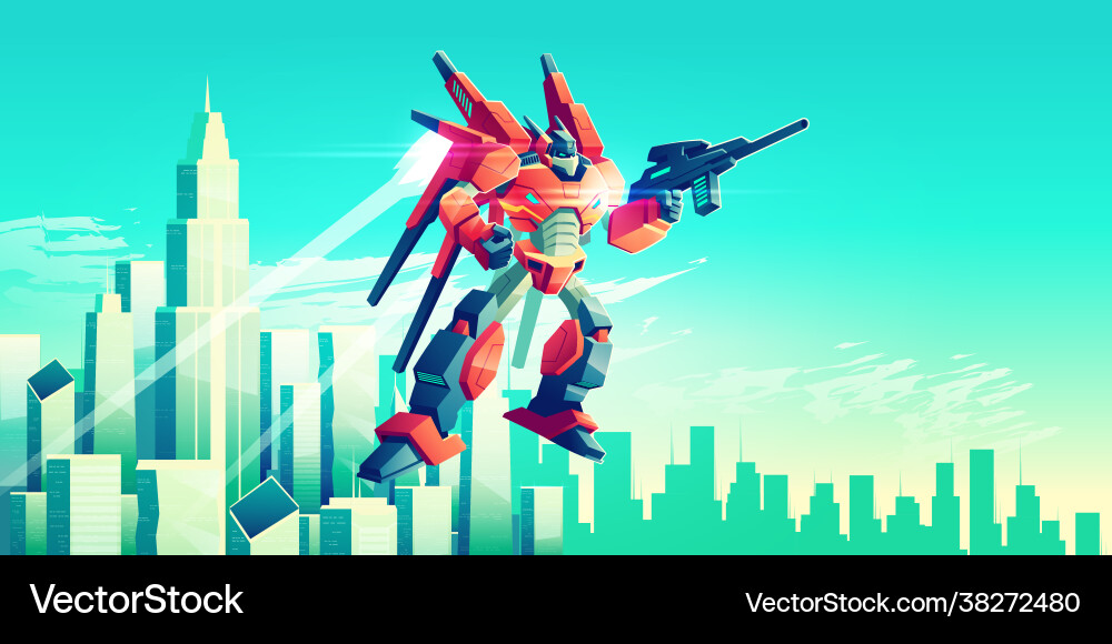 Alien warrior armed transformer robot flying Vector Image