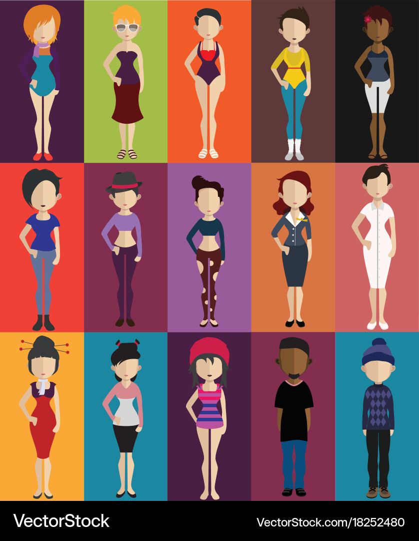 Diverse People Avatars - Full Body Royalty Free Vector Image