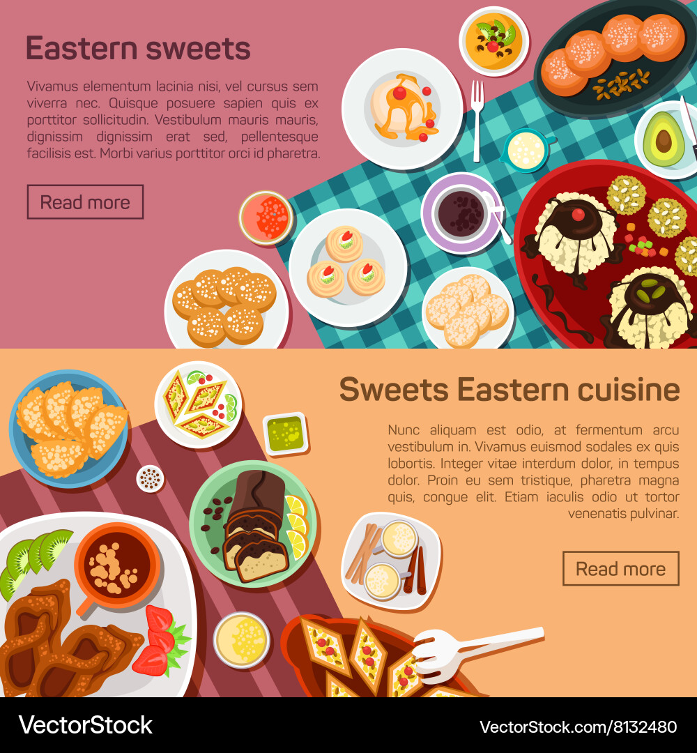 Flat of eastern sweets dishes Royalty Free Vector Image