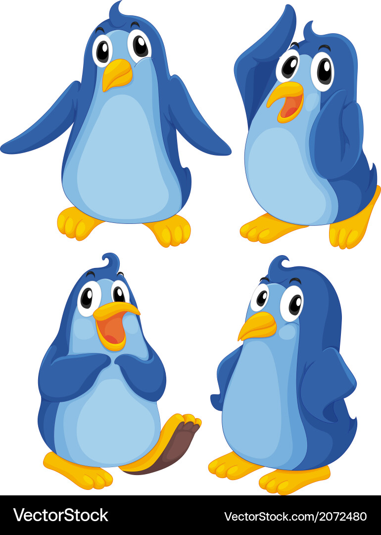 Four blue penguins Royalty Free Vector Image - VectorStock