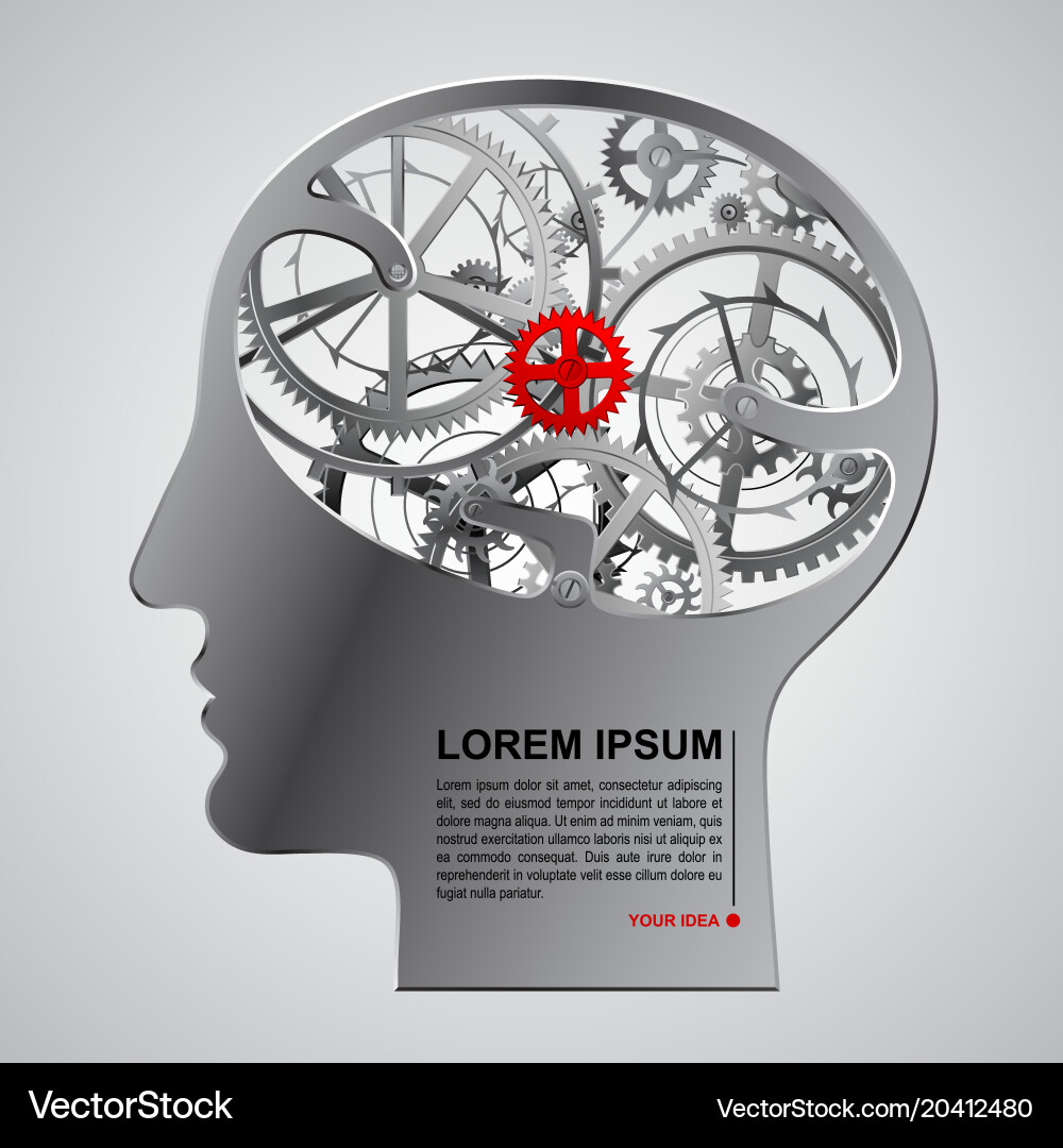 Human metallic head half face with brain gears Vector Image