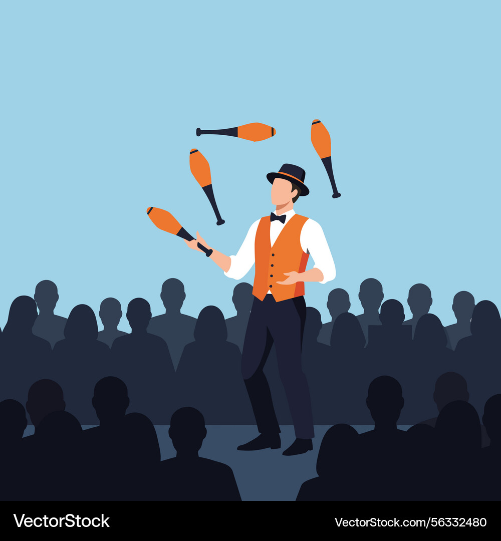 Juggler performing with orange clubs in front Vector Image