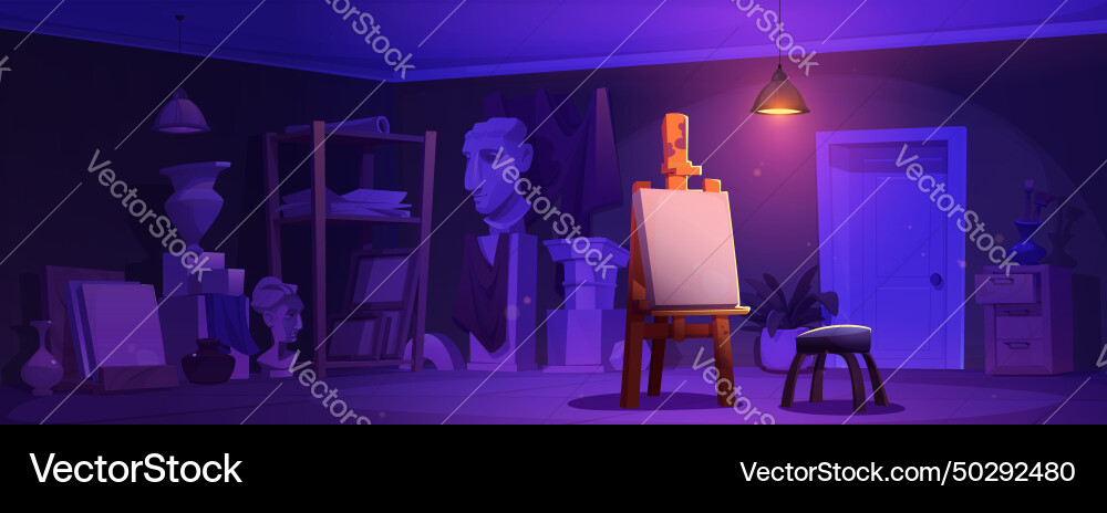 Night art studio interior design Royalty Free Vector Image