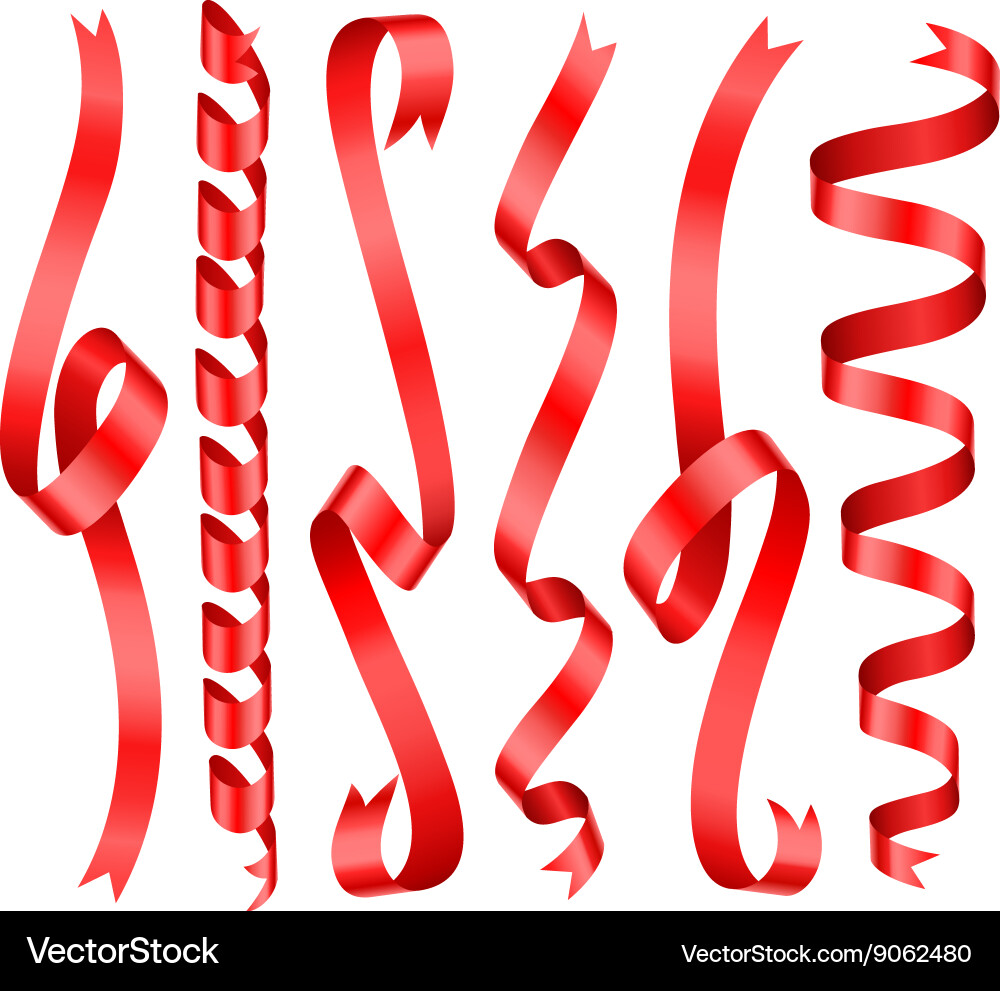 Red shining rolled vertical ribbons Royalty Free Vector