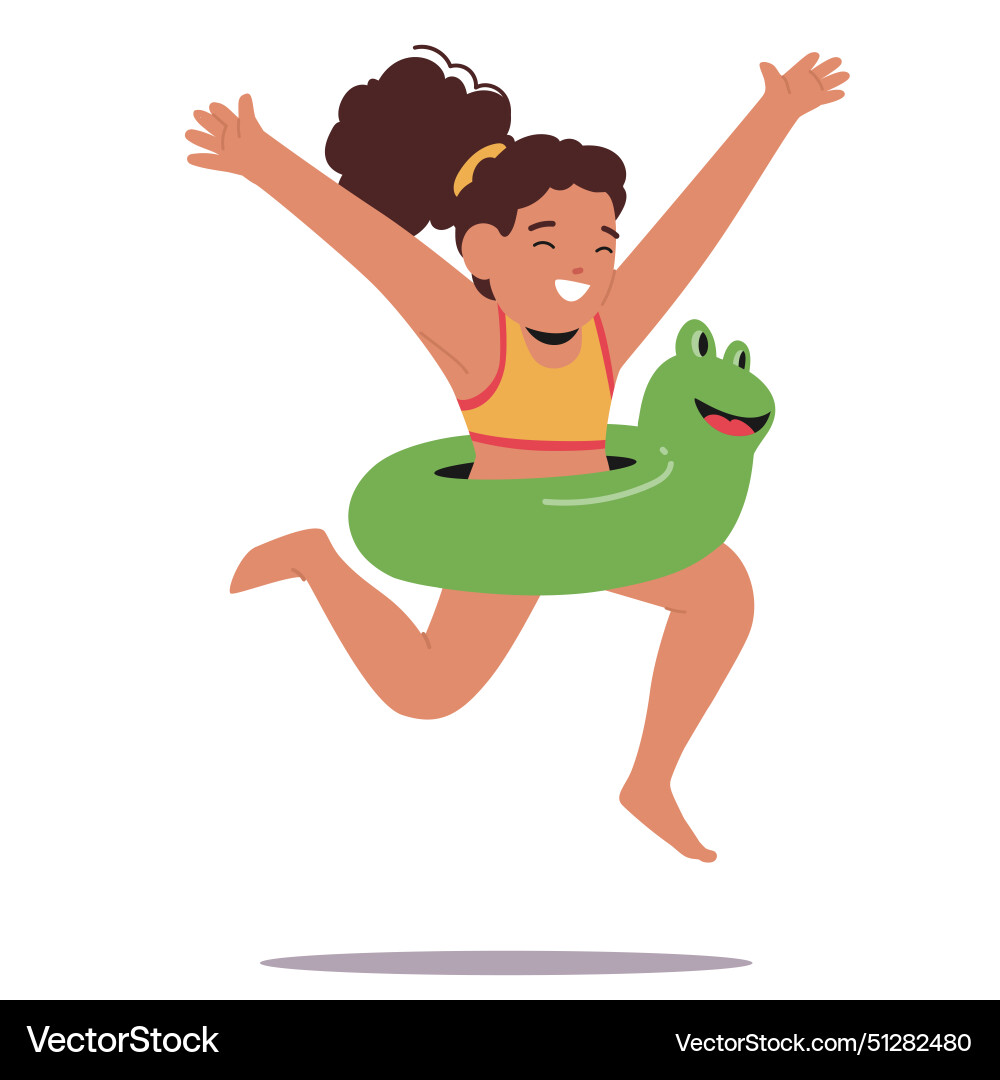 Young girl leaping joyfully with green frog Vector Image