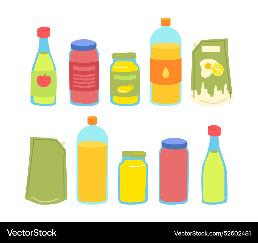 Cartoon color sauce jar bottle set Royalty Free Vector Image