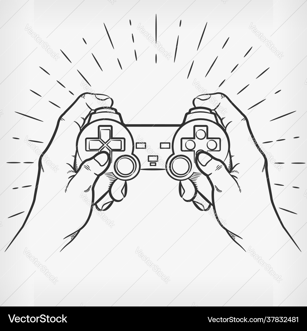 Cartoon Hand Playing Video Game Sketch Royalty Free Vector