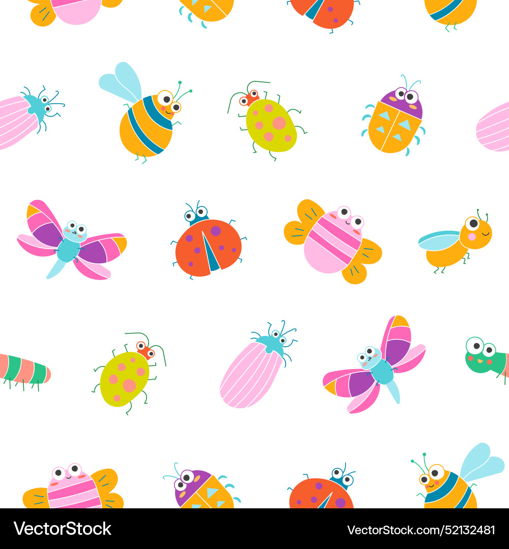 Cute insects cartoon characters seamless pattern Vector Image