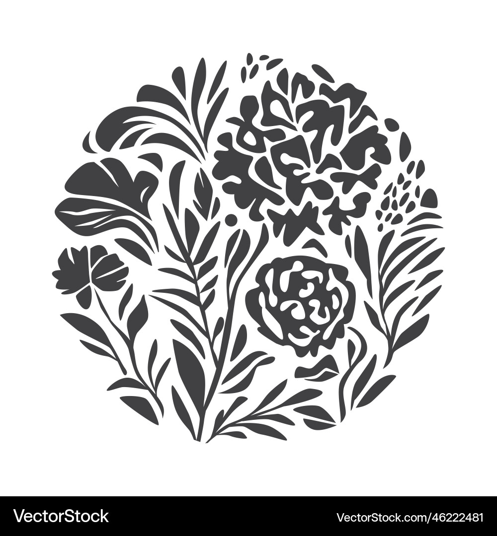 Blumenmuster Kreis Silhouette von Pflanzen Vektorbild