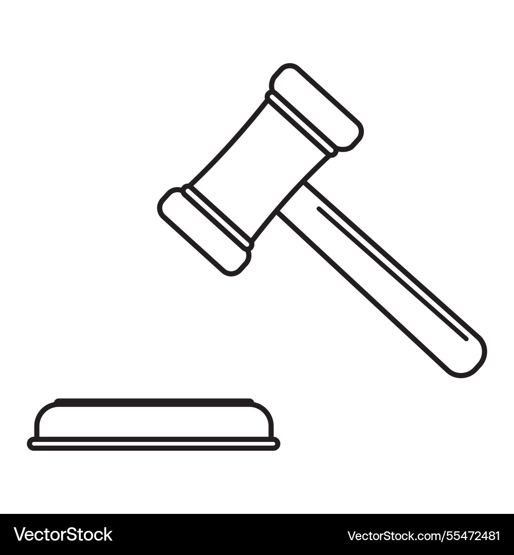 Judicial hammer black outline in doodle style Vector Image