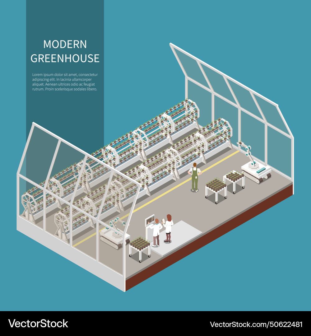 Modern greenhouse isometric concept Royalty Free Vector