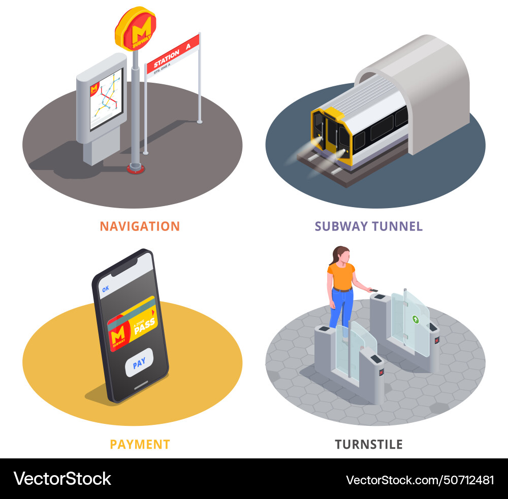 Subway isometric 2x2 design concept Royalty Free Vector