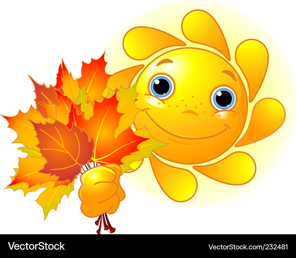 Sun with autumn leaves Royalty Free Vector Image