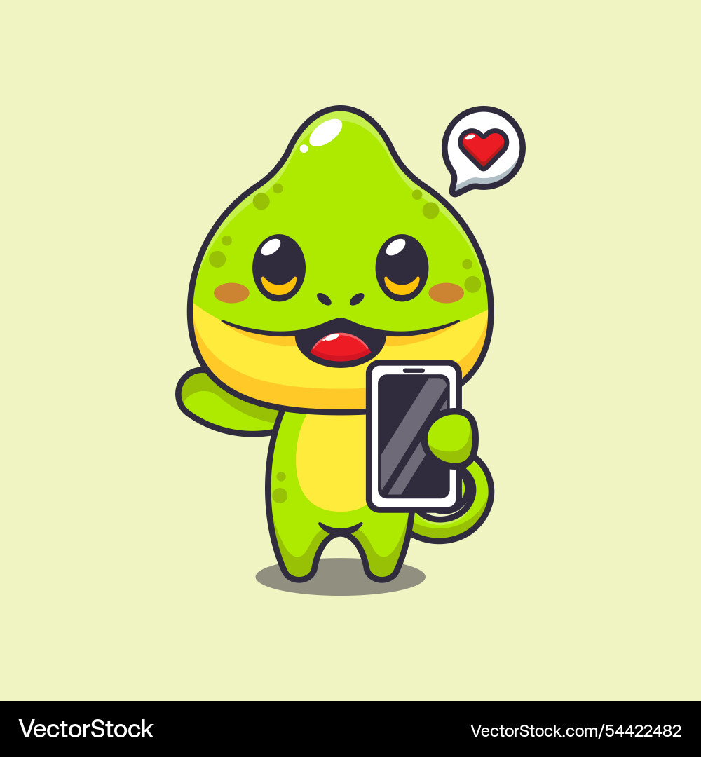 Chameleon with mobile phone cartoon Royalty Free Vector