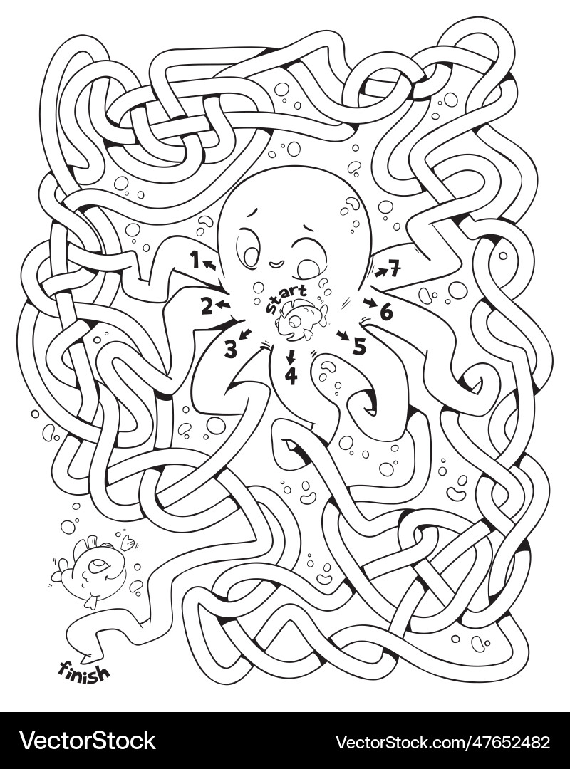 Cute octopus with long tangled tentacles children Vector Image
