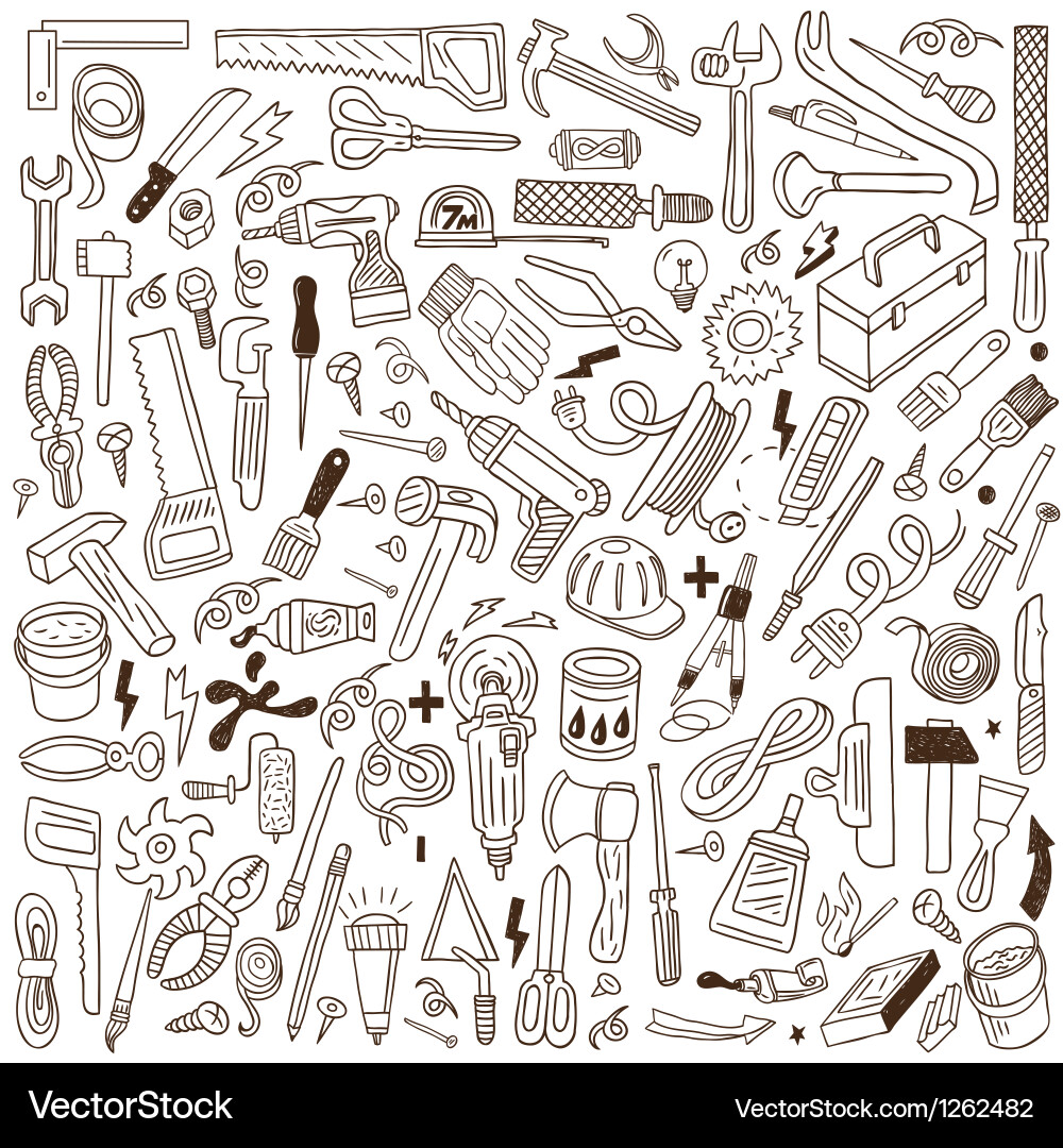Hand Tools Doodle Set Royalty Free Vector Image