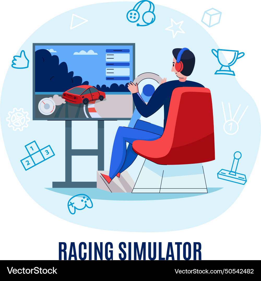 Racing simulator round composition Royalty Free Vector Image