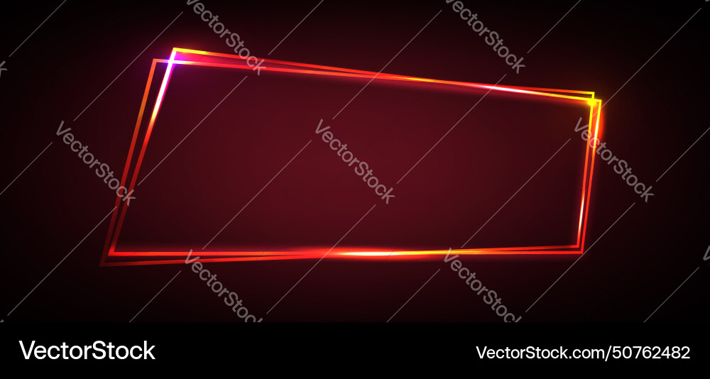 Red neon rectangle frame banner with light glow Vector Image