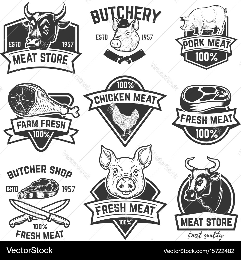Set of fresh beef labels isolated on white Vector Image