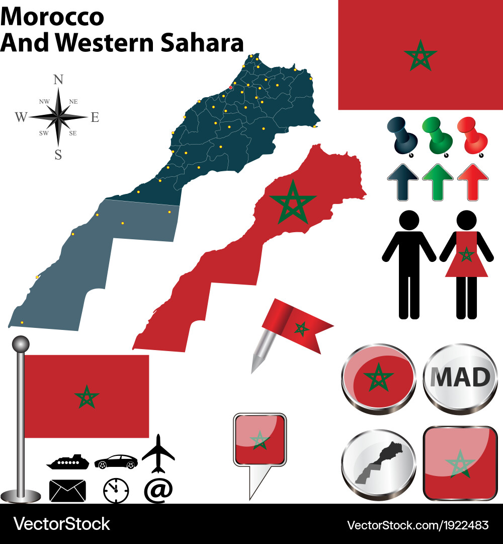 Morocco and western sahara map Royalty Free Vector Image
