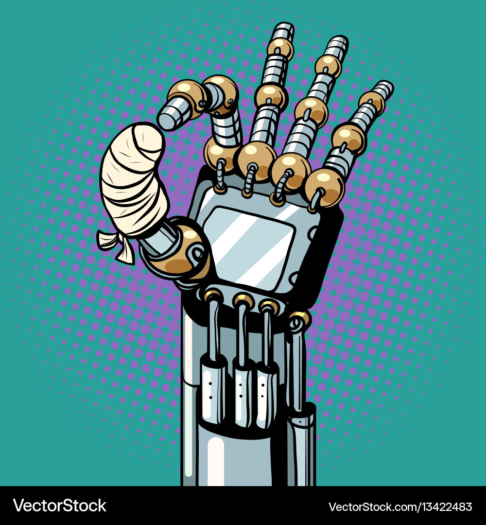 Robot ok okay gesture hand broken bandaged finger Vector Image