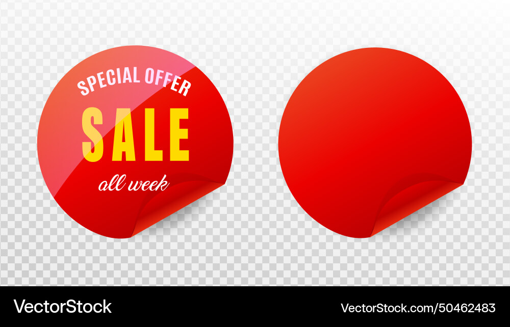 Round red stickers template with curled edge Vector Image