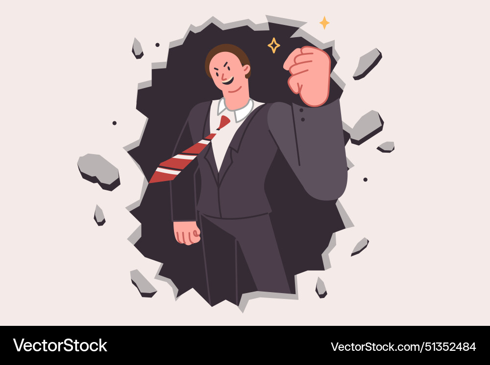 Business man breaks down barrier to success Vector Image