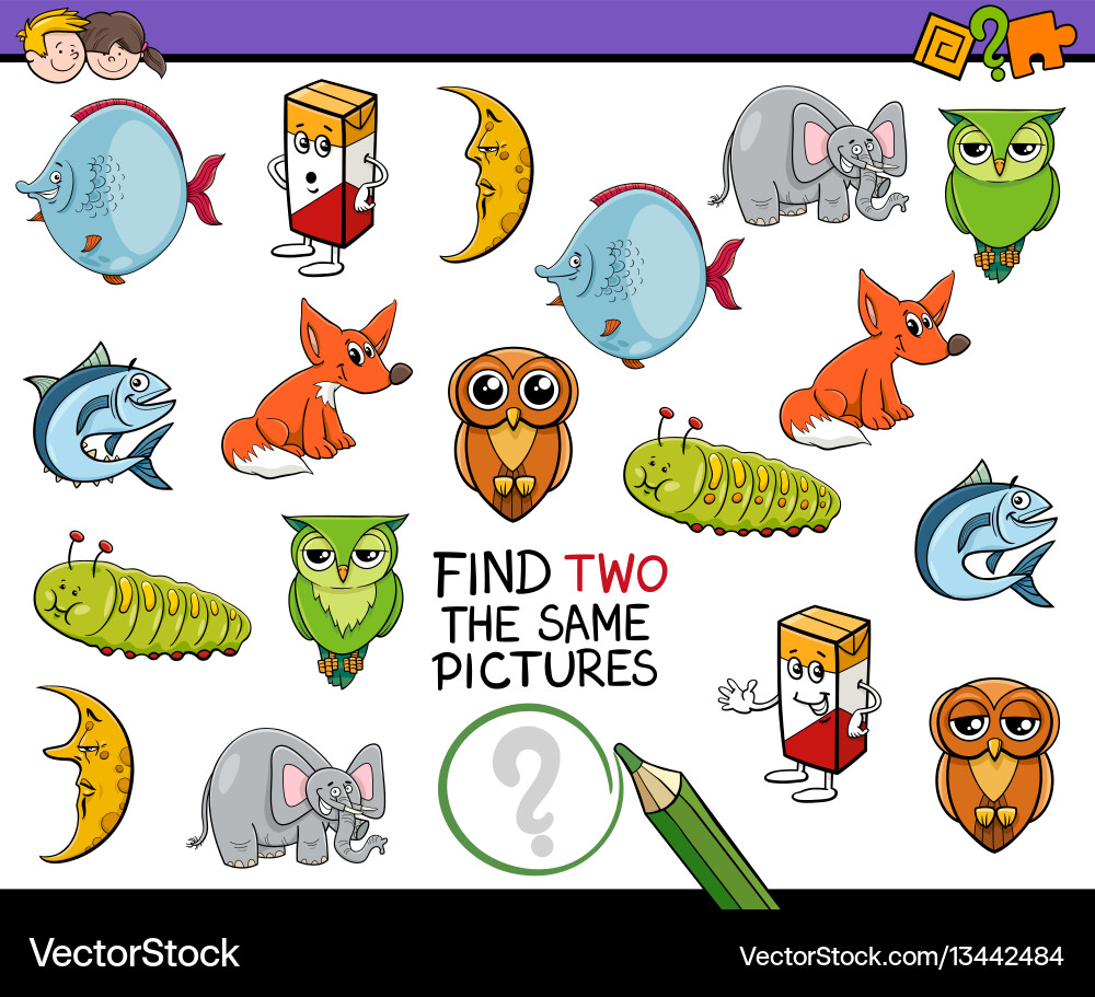 Find identical pictures game Royalty Free Vector Image