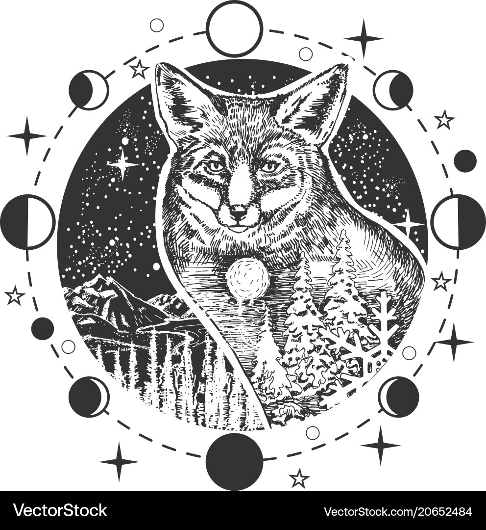 Fox head tattoo or t-shirt print design Royalty Free Vector