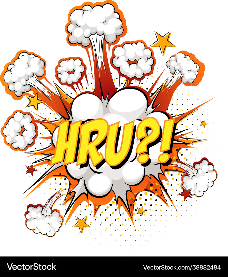 Hru text on comic cloud explosion isolated Vector Image